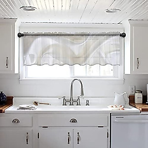 IDOWMAT Chiffon Sheer Kitchen Valance for Small Windows - Lightweight Voile Curtain Valances for Living Room Home Decor Short Curtain Gold White Marble Valance 1 Panel 54"x18"