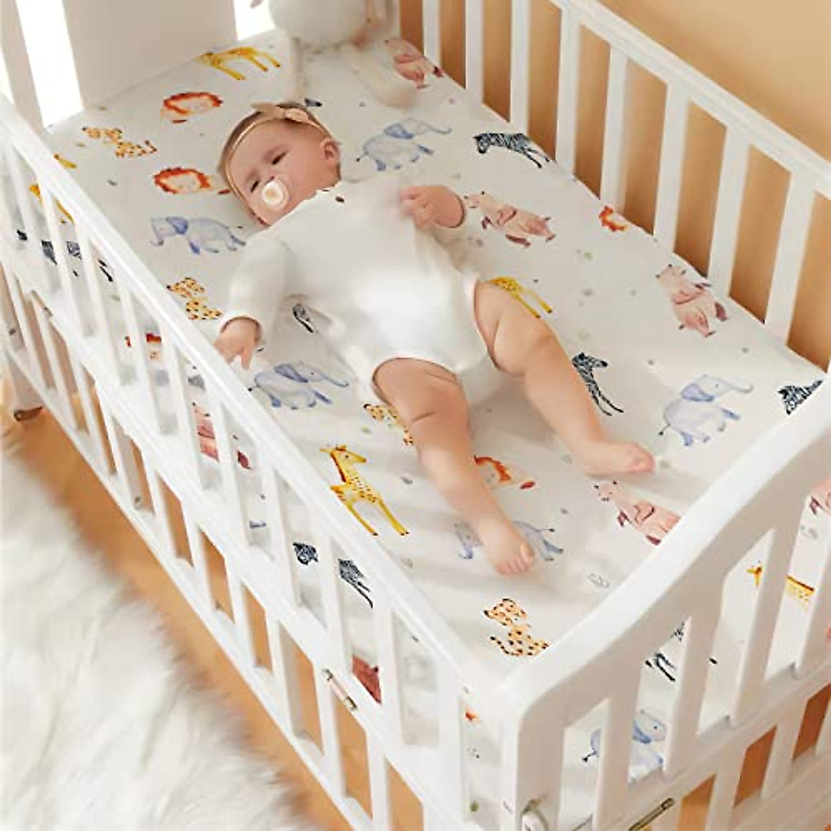 Crib Sheets for Boys and Girls, Baby Crib Sheet Neutral for Standard Crib Mattress & Toddler Bed Mattress, Soft and Safe Jersey Knit Cotton, 2 Pack (Dinosaur&Animal)