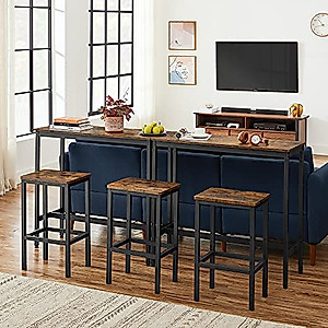 VASAGLE Dining Table Set, Bar Table and Chairs Set, Kitchen Bar Height Table with Stools Set of 2, Steel Frame, Industrial, Rustic Brown and Black ULBT218B01