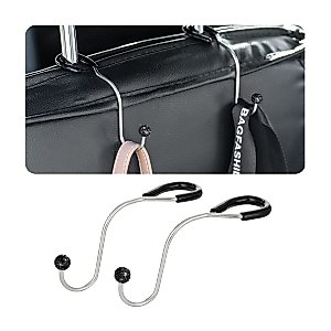 AUCELI 2PCS Bling Car Headrest Hooks, Diamond Car Back Seat Headrest Organizer, Rhinestones Vehicle Seat Metal Hanger for Bag Purse Clothes Grocery, Universal Auto Interior Accessories (Black)