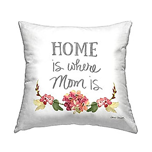 Stupell Industries Mom is Red Floral Blossom Border Design by Lanie Loreth Throw Pillow, 18 x 18, Grey