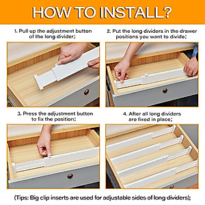 HiYZ Expandable Drawer Dividers, Large Kitchen Utensils Drawer Divider, 2.36" High Adjustable Drawer Organizers Separators for Clothing,Kitchen Utensils,Tools,3 Long Dividers(12.6"-22.8")