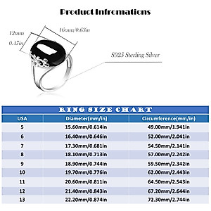 DALEGEM Natural Black Obsidian Onyx Agate Crystal Stone Ring for Women,S925 Sterling Silver Real Genuine Quartz Gemstone Turkey Ring Jewelry (Stone_D, 6)