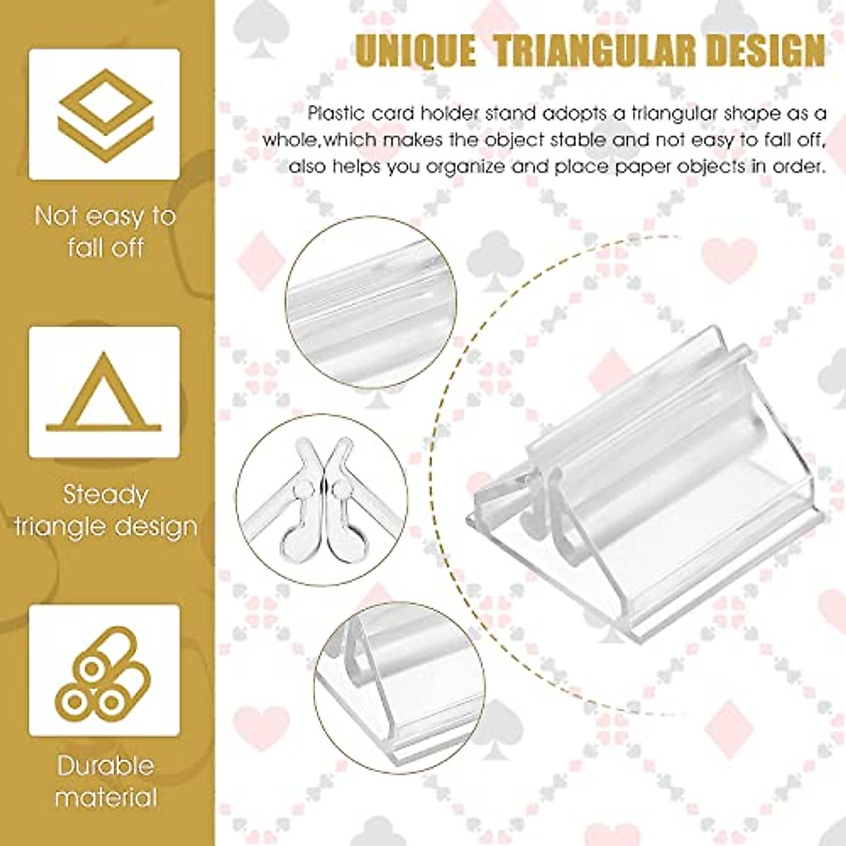 Table Number Place Card Playing Card Holders 60 Pack, Clear Acrylic Business Card Holder Stand for Display Paper Game Piece Pictures Clip Price Board Photos Memos Menus Labels Stand Party, 0.75in