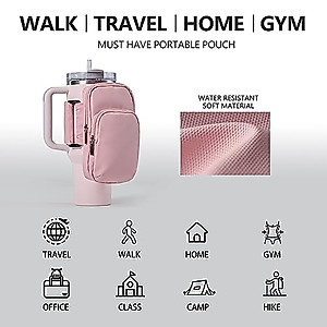 SUITMAT Large Water Bottle Pouch for Stanley Quencher Cup Tumbler, Double Layer Water Resistant Bag for iPhone 14 Pro Max, iPod Air, Credit Cards, Key, Pink (Bag Only)