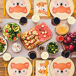 Yoande 194 Pcs Fox Duck Bird Theme Birthday Party Supplies Woodland Animal Face Paper Dessert Plates Knives Forks Spoons Cups Napkins for Kids Girl Boy Baby Shower Tableware Set Serves 24 (Fox)