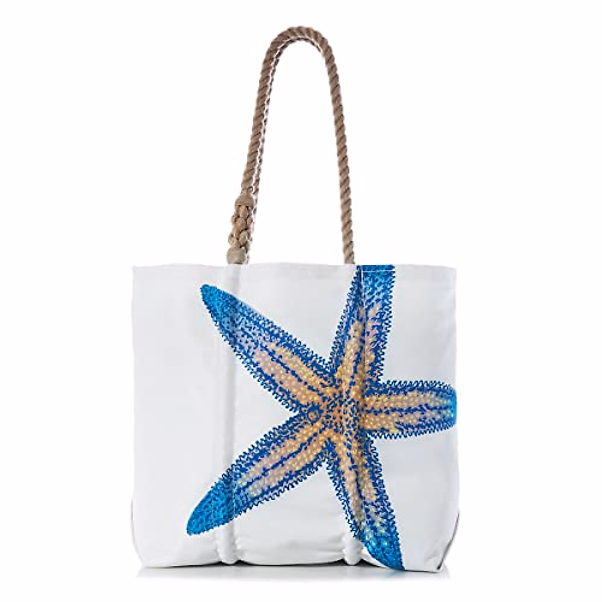Sea Bags Recycled Sail Cloth Multicolor Starfish Medium Tote Travel Tote Bag, Carry On Bag, Tote Bag for Work Rope Handles