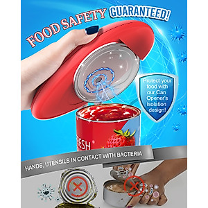Electric Can Opener, Hand Free Can Opener Easy Open Any Can Sizes with Smooth Edge, Food-Safe Portable Battery Operated Electric Can Openers (Red)