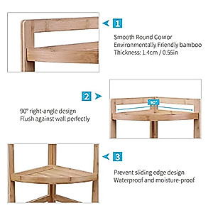 GREEHOMEDE 3 Tier Bamboo Corner Shelf Storage Rack, Free Standing Corner Rack Multipurpose Shelving Unit, Living Room Bathroom Kitchen Shelf Storage, 33.5''