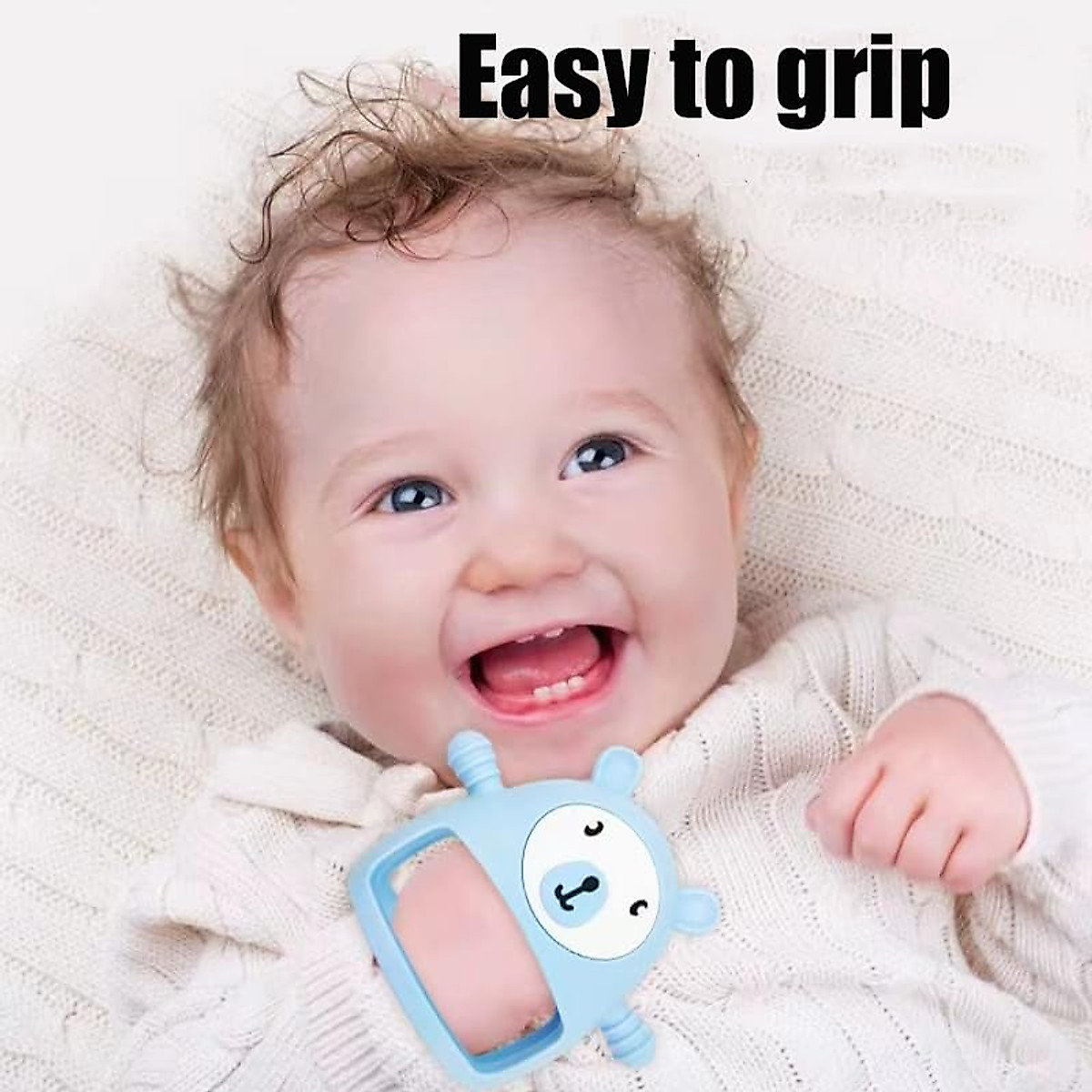 Baby Teething Toy, Silicone Baby Teether Toy for Babies, Hand Teether Pacifiers for Infants, Silicone Baby Mitten Teether for Soothing Teething Pain Relief, Baby Chew Toy (Blue)