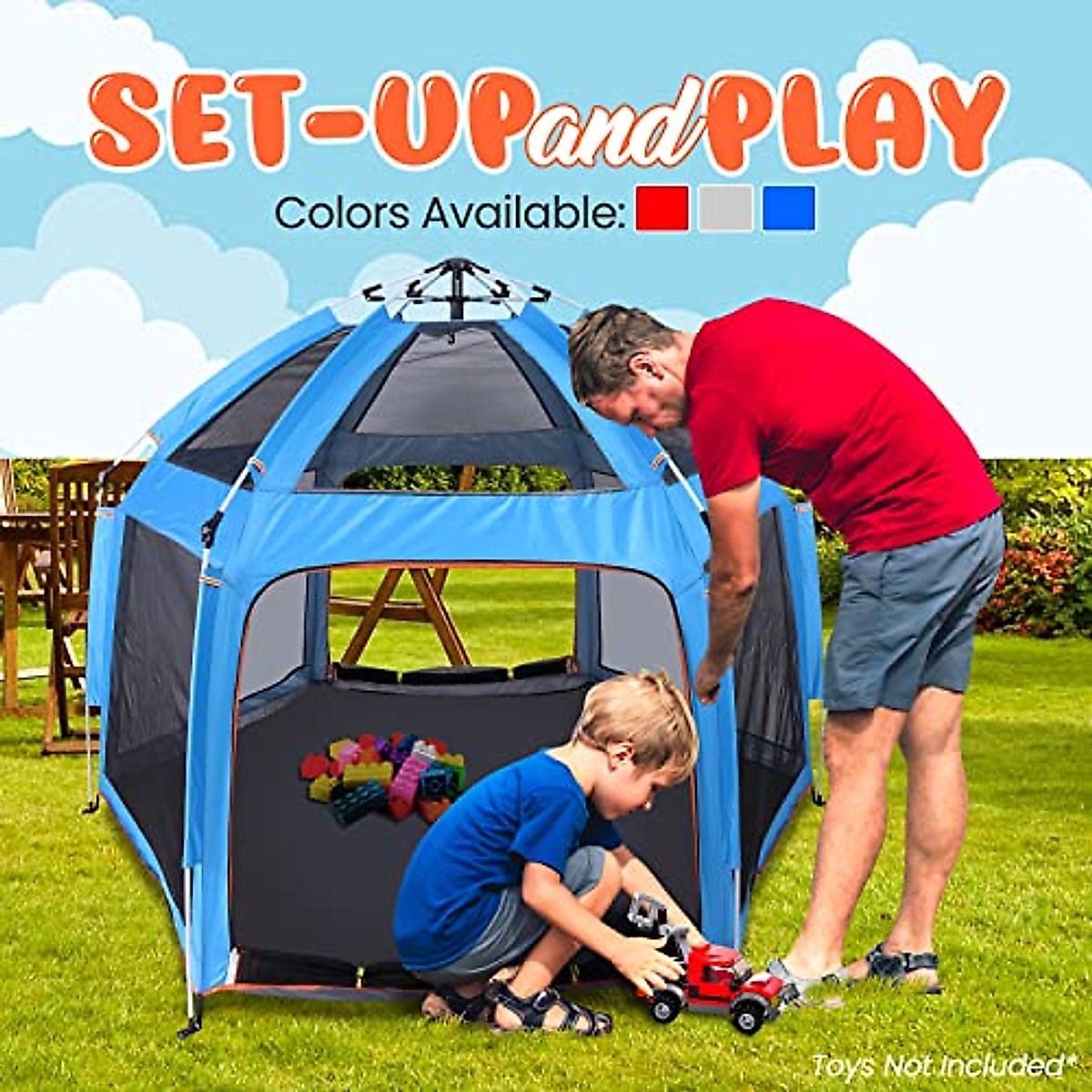 Serenelife ON-THE GO baby and Toddler pack and play - playpen - play yard compact, portable, lightweight, foldable- indoor and outdoor, w/ canopy, 5 panel Mattress, Travel bag (Blue): Baby