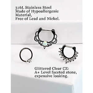 Ylqjksk Surgical Steel septum jewelry 16G helix piercing jewelry daith piercing jewelry smiley piercing jewelry rook piercing jewelry tragus piercing jewelry For Women Men Retainer，Black Tone