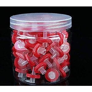 100 Count Syringe Filter, PTFE Hydrofilic Membrane 13mm Diameter 0.22um Pore Size, Syringe Lab Filters, Non Sterile Filtration (Red)