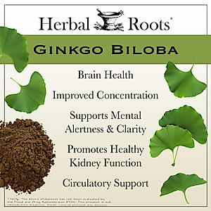 Herbal Roots Organic Ginkgo Biloba Made with Pure Organic Ginkgo Leaf - 1,400mg per Serving, 60 Vegan Capsules