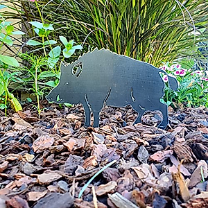 Metal Wild Boar Garden Stake, Small Javelina Southwestern Desert Peccaries, Rusty Garden Yard Art, Cute Western Wild Pig Gift