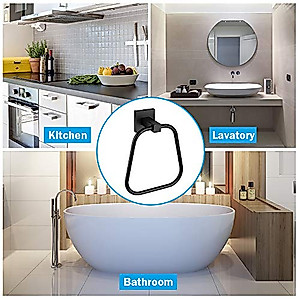JOUBU Bathroom Towel Holder Round Black Rustic Hand Towel Ring Wall Mount Heavy Duty Bath Towel Rack SUS304 Stainless Steel Towel Hanger Bathroom Accessories Matte Black
