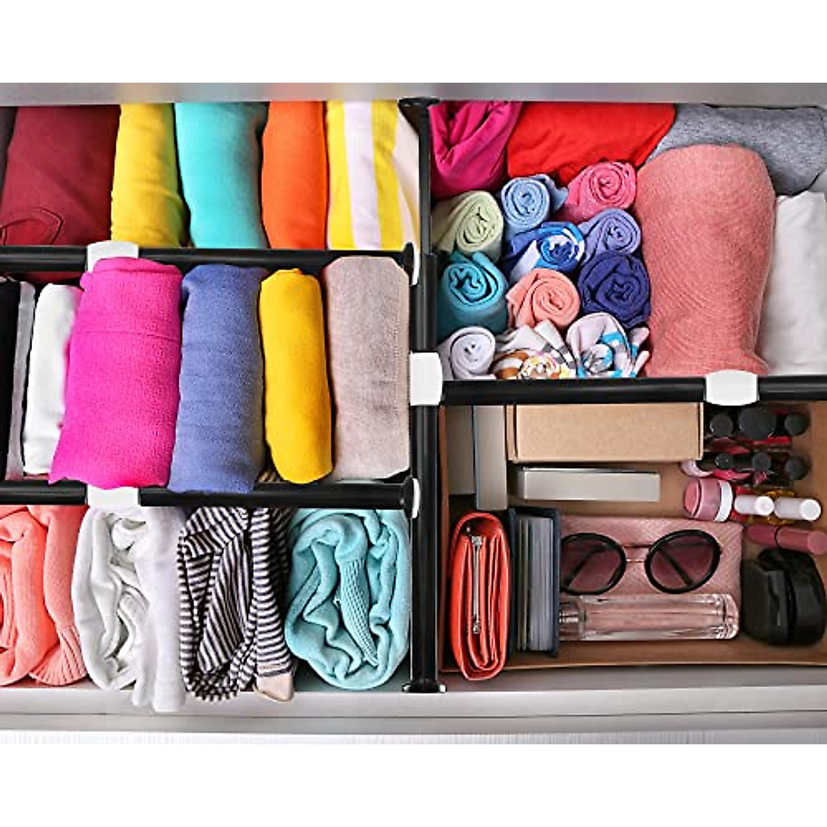 12 Pcs Drawer Dividers Organizer Adjustable Separators 4" High Expandable from 11"-17" Drawer Organization Separators Dresser Drawer Organizers Divider for Clothes Closet Kitchen Clothing Bedroom