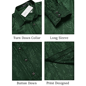 COOFANDY Mens Green Button Down Shirt Floral Jacquard Dress Shirts Long Sleeve Button Up Shirt Wedding Dress Shirts