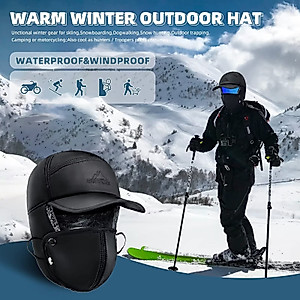 Winter Trapper Hats for Men Warm Trooper Hunting Hat with Ear Flaps Windproof Mask Ushanka Hat for Women in Color Black