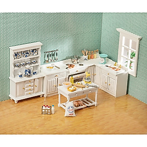 SAMCAMI Wooden Dollhouse Furniture Set - Miniature Dollhouse Furniture 1 12 Scale for Dollhouse Kitchen - Doll House Furniture Toys Incl Kitchen Island, Cabinet, Tea Cup Set and Other Accessories