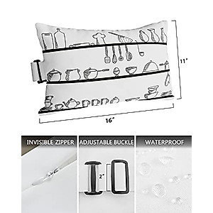 Recliner Head Pillow Ledge Loungers Chair Pillows with Insert Minimalism Pots and Pans on The Shelf Lumbar Pillow with Adjustable Strap Outside Patio Decorative Garden Cushion for Bench Couch, 2 PCS