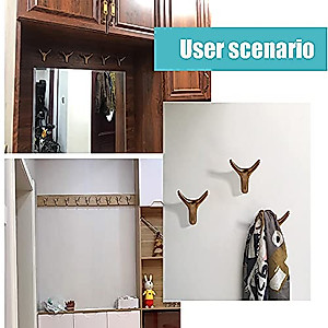 Exxacttorch 2 Pack Bull Horn Wall Mounted Hat Towel Bag Hanger, Traceless Decorative Art Coat Hooks, Solid Zinc Alloy Wall Hooks Double Prong Holder for Keys, Umbrella, Matte Brass