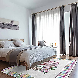 LBHAUSE Large Rectangle Area Rugs for Bedroom Living Room 4'x6', Happy Easter Area Carpet Non Slip Washable Floor Carpet Runner Throw Rug Dining Home Decor Bunny Spring Floral Wreath Plaid