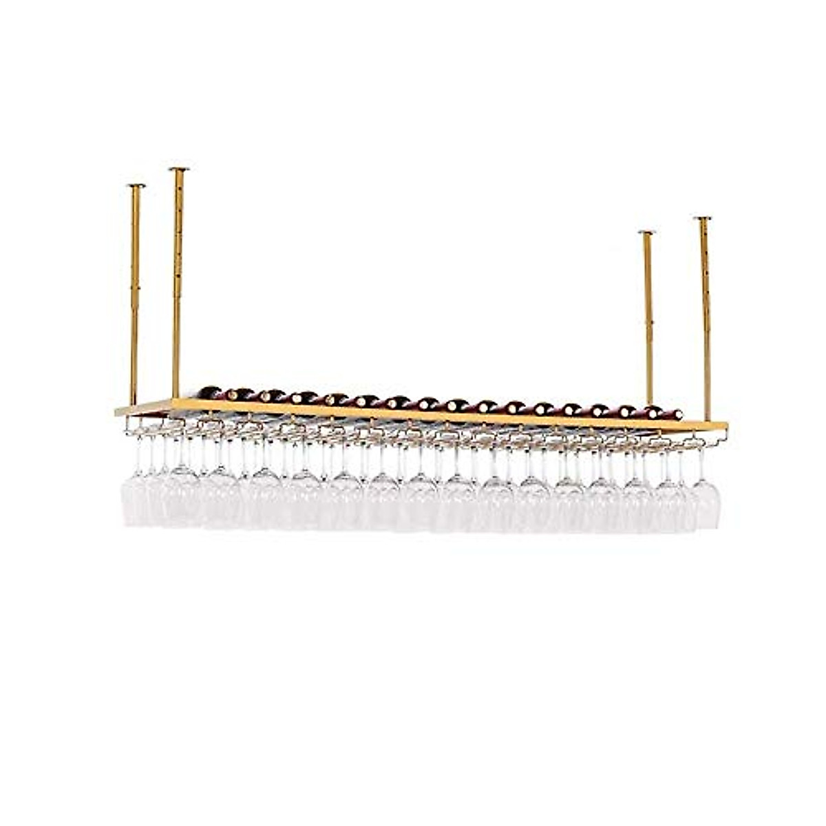 HLL Wine Racks,Wine Glass Rack Hanging, Height Adjustable Ceiling Wine Bottle Holder for Bar Champagne Storage Rack 5 Sizes,Gold,L-120Cm