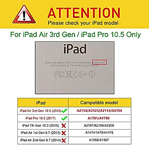iPad Air (3rd Gen) 10.5" 2019 / iPad Pro 10.5" 2017 Case,360 Degree Rotating Stand Smart Case Protective Cover with Auto Wake Up/Sleep Feature Cover for (A2152/A2123/A2153/A2154 / A1701/A1709)