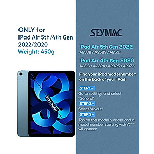 SEYMAC iPad Air 5th/ 4th Generation Case 10.9 Inch, Full-Body Shockproof Protective Case with Screen Protector, 360° Rotating Stand/Handle/Shoulder Strap/Pencil Holder for iPad Air 5/ Air 4, Black