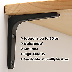 SAYAYO 4 PCS Iron Wall Shelf Bracket, 4 x 4 Inch Heavy Duty Shelf Support Bracket Decorative Joint Angle Bracket, Matte Black