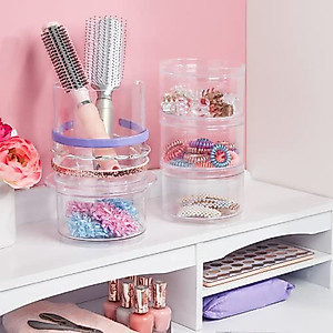 STORi Bella 3-piece Stackable Clear Plastic Container Set | Round Vanity Storage Organizers with Lids for Hair Accessories & Beauty Supplies | Made in USA