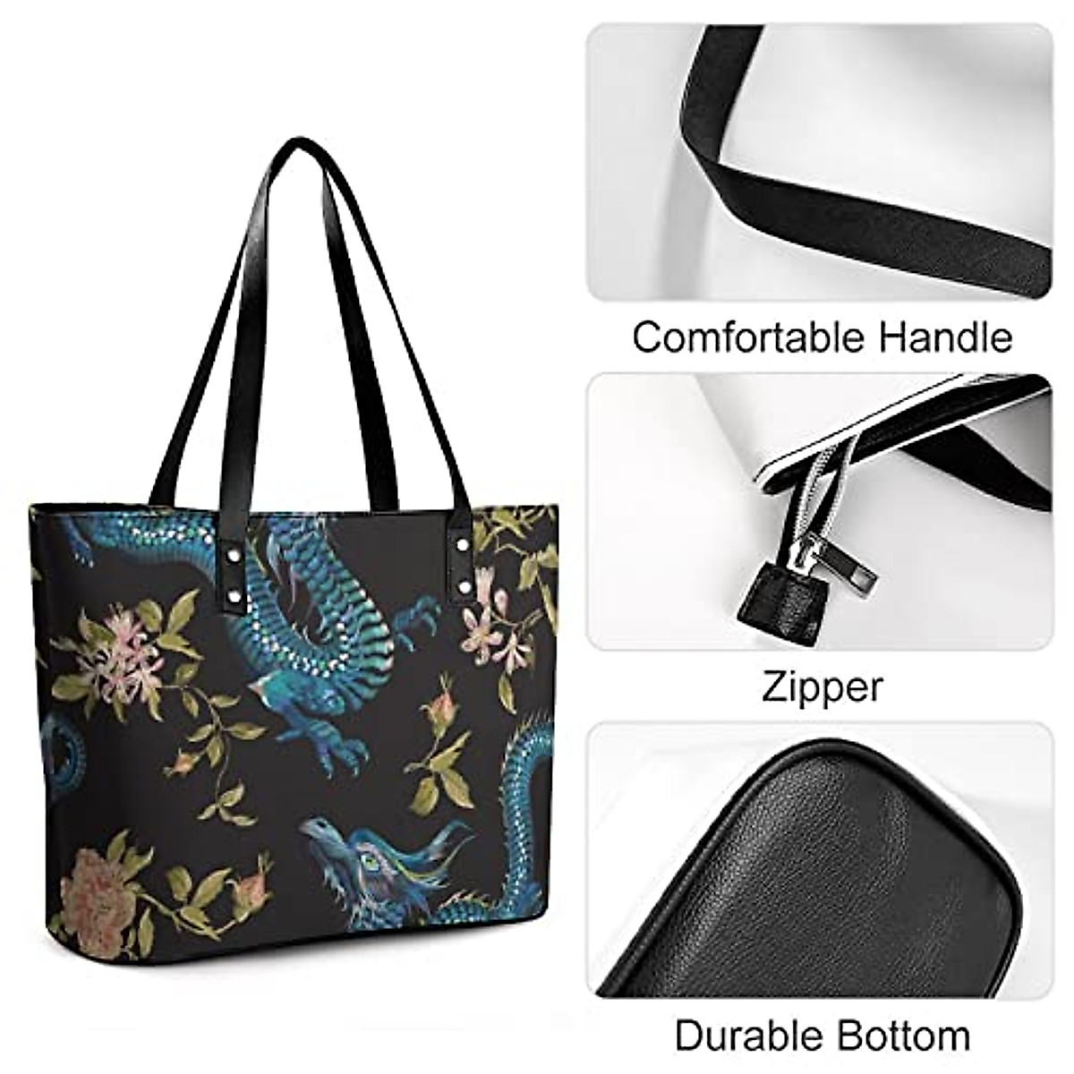 Womens Handbag Dragons And Roses Leather Tote Bag Top Handle Satchel Bags For Lady