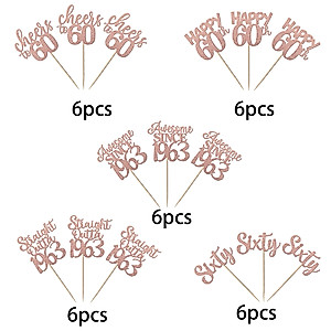 30 Pack 60th Birthday Cupcake Toppers Glitter Straight Outta 1963 Happy 60th Sixty Awesome Since 1963 Cupcake Picks 60 Fabulous Cake Decorations for 60th Birthday Wedding Anniversary Party Rose Gold