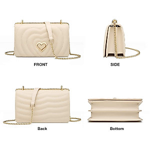 Leather Crossbody Bag for Women, Genuine Leather Ladies Small Purse and Handbags Women's Mini Shoulder Bags Womens Leather Messenger Bags Quilted Bag With Metal Chain Strap Fashion Evening Bag (Beige)