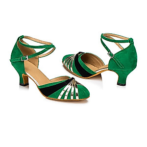 Misu Women's Closed Toe Suede Sole Latin Salsa Tango Practice Ballroom Dance Shoes with 2.0" Heel,Green Nubuck,9.5 B(M) US