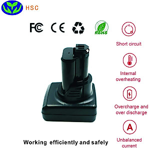 5000mAh 18650 Battery Pack BOS12D Li-ion Battery 12V Replacement for Bosch 12V Battery BAT411 D70745 BAT411A BAT412A PS40-2 PS20-2