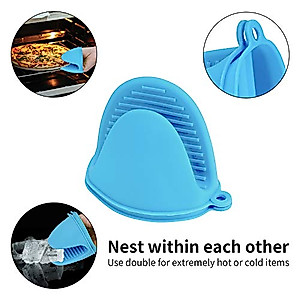 Vaincre 4PCS Silicone Oven Mitts Heat Resistant, Silicone Potholders for Kitchen, Mini Oven Mitts Rubber Oven Glove, Kitchen Mittens Pinch Mitts, Cute Cooking Mitts (Blue and Green)