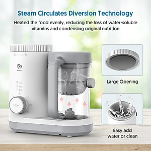 Baby Food Maker Bellababy Baby Food Processor, Puree Blender Steamer with Reversible Steam Basket, One Button Easy Operation & Large Opening for Easy Cleaning