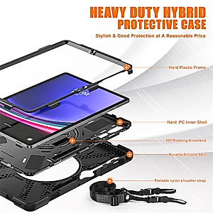 for Samsung Galaxy Tab S7 FE SM-T730 T733 T736 Case 12.4 inch Tablet Case 3 in 1 Hard Plastic Frame + Double Silicone [Hand Strap & Shoulder Strapp] - H