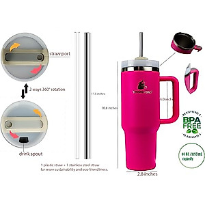 MONOHYDRO 40 oz Tumbler with Handle and Straw - tumbler with straw Stainless Steel Insulated Cup -stainless steel straw, Eco-friendly Materials - maintain temperature - Christmas Gift - Pink