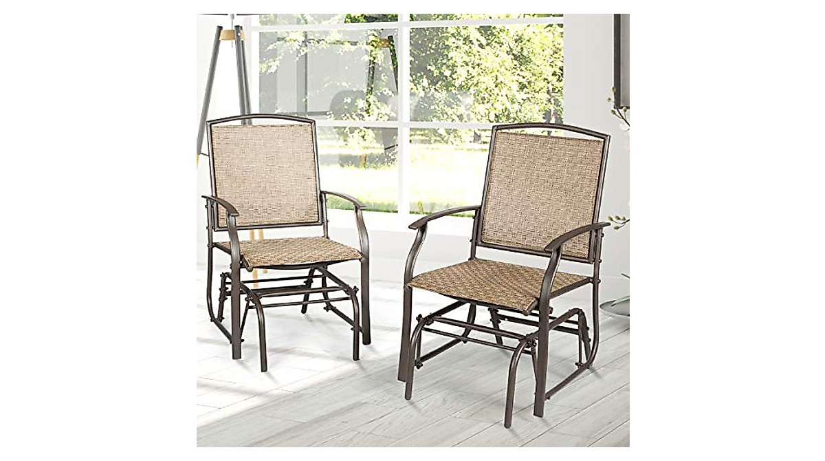 Giantex Outdoor Glider Chairs Set of 2 | Durable Steel & Mesh Fabric