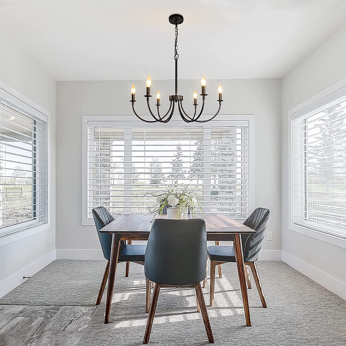 Rviezza 6-Light Farmhouse Chandelier, Black Chandeliers for Dining Room Lighting Fixtures Hanging, Classic Candle Ceiling Modern Chandeliers for Living Room, Foyer, Kitchen Island