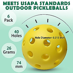 SHALLWE Pickleball Balls, Outdoor Pickleball Balls 6/12 Pack, Meets USAPA Standards Pickleball Outside 40 Holes, Yellow Pickle Balls with Portable Mesh Bag