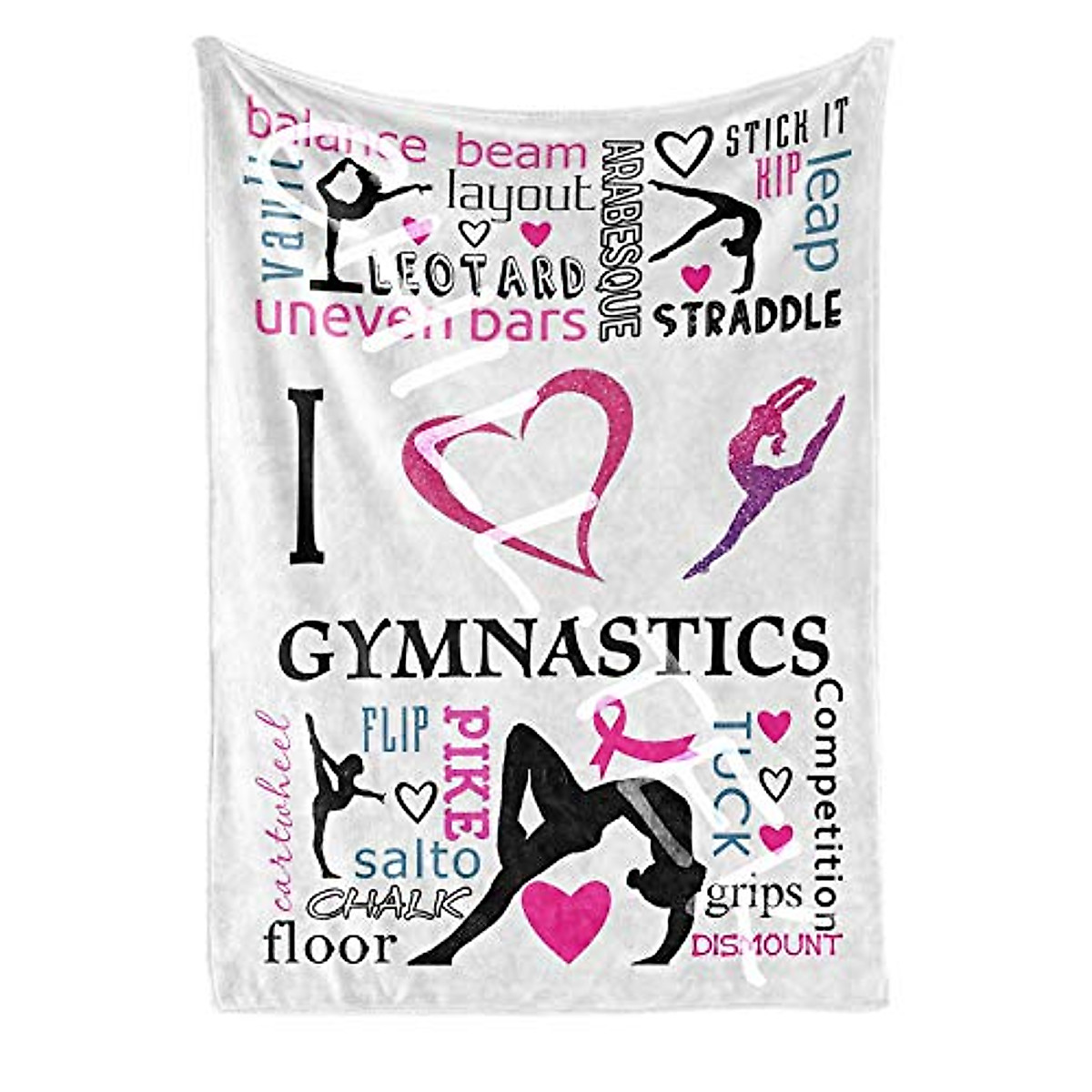 CHILL·TEK Blanket I Love Gymnastics Flannel Fleece Blanket Super Soft Bed Throw Blanket Warm Cosy Velvet Blanket Lightweight Sofa Blanket Luxurious Carpet for Women Men Kids 50"x40"