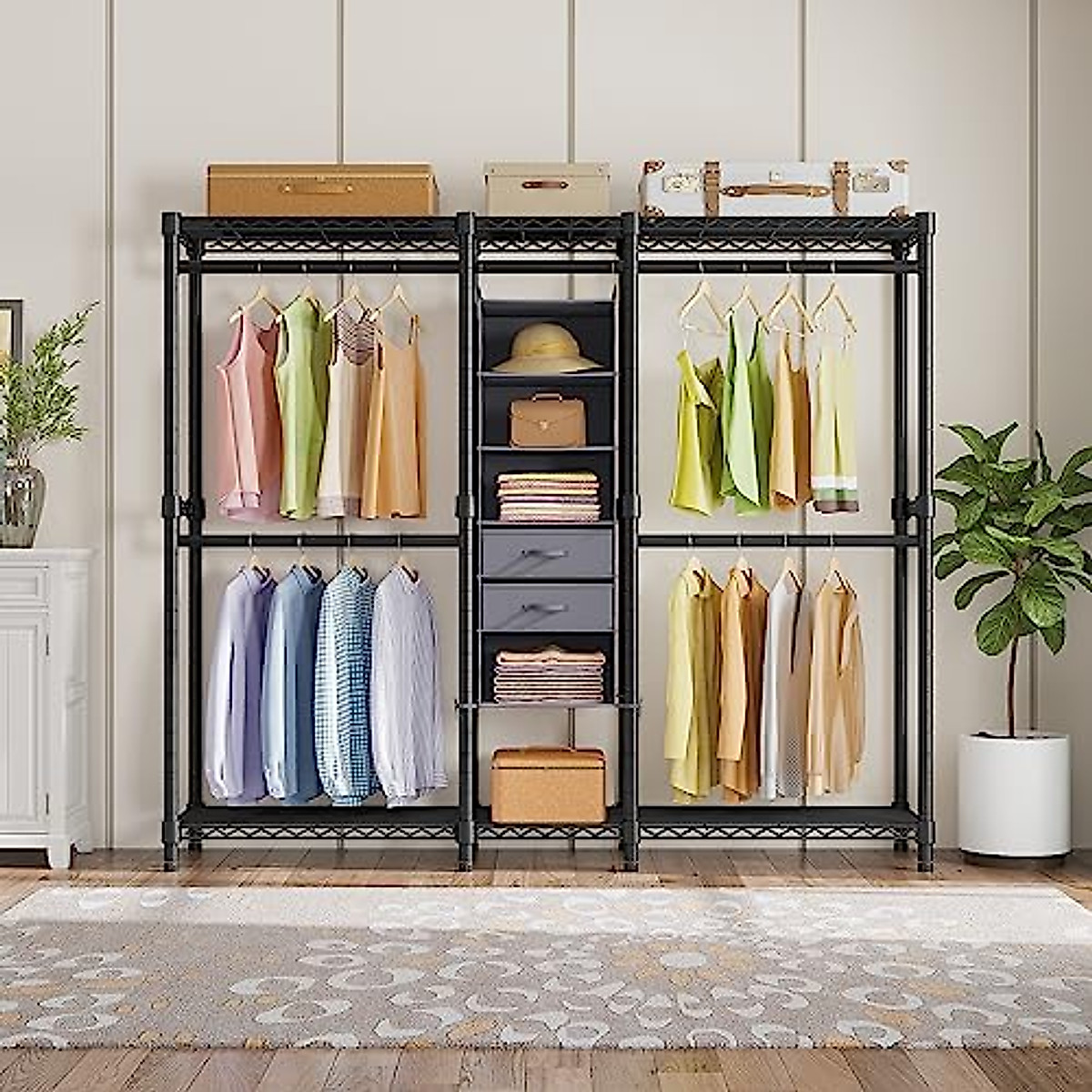 VIPEK V6E Heavy Duty Clothes Rack with 6-Shelf Hanging Closet Organizer, Portable Metal Clothing Rack Large Freestanding Closet Wardrobe for Bedroom, Max Load 780 LBS, Black