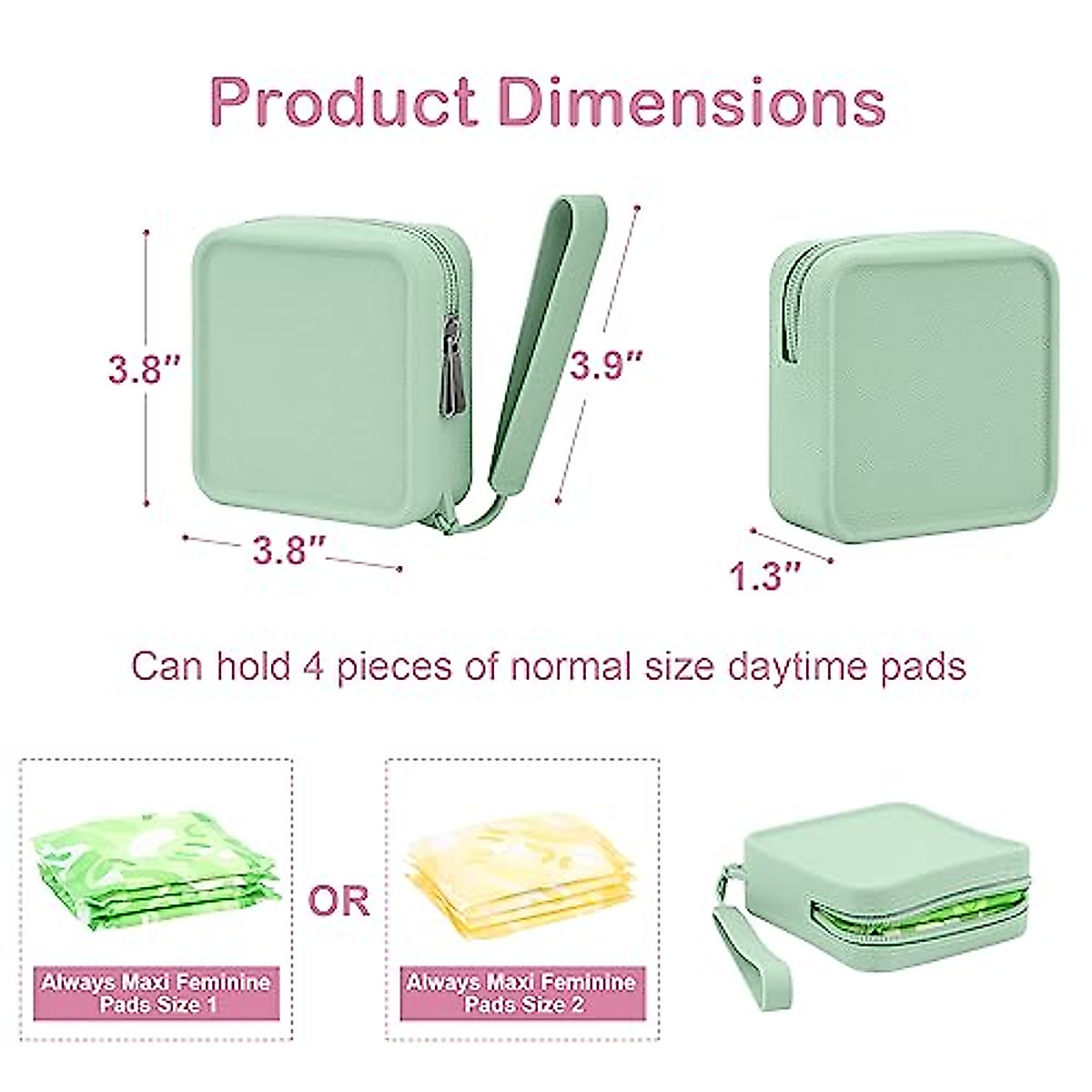 Desing Wish Silicone Period Bag with Wrist Strap, Portable Sanitary Pad Storage Bag for Sanitary Napkins/Tampons Imitation-Skin-Texture Pad Pouch First Period Gifts for Teen Girls (Green)