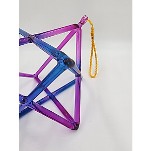 Yantra 8 Inch Violet Blue Colored Chakra Healing Optically Clear Crystal Singing Merkaba Pyramid with Hanging Rope and 1 Suede Stick