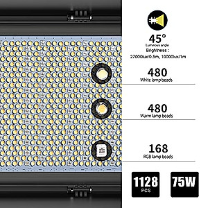 GVM 1500D RGB LED Video Light, 75W Video Lighting Kit with Bluetooth Control, 3 Packs Led Panel Light for Photography, YouTube Studio, Video Shooting, Broadcasting, Conference, 1128 Led Beads