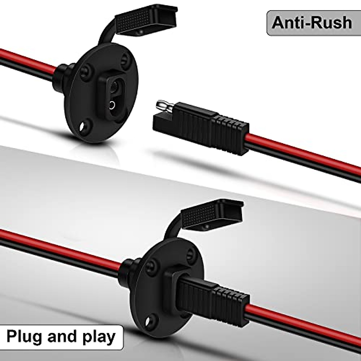 SAE Cable - iGreely 2Pack Solar Weatherproof SAE Socket Sidewall Port, SAE Quick Connect Solar Panel Mount for Motorcycle Generator Battery Charger and More 1Ft/30cm